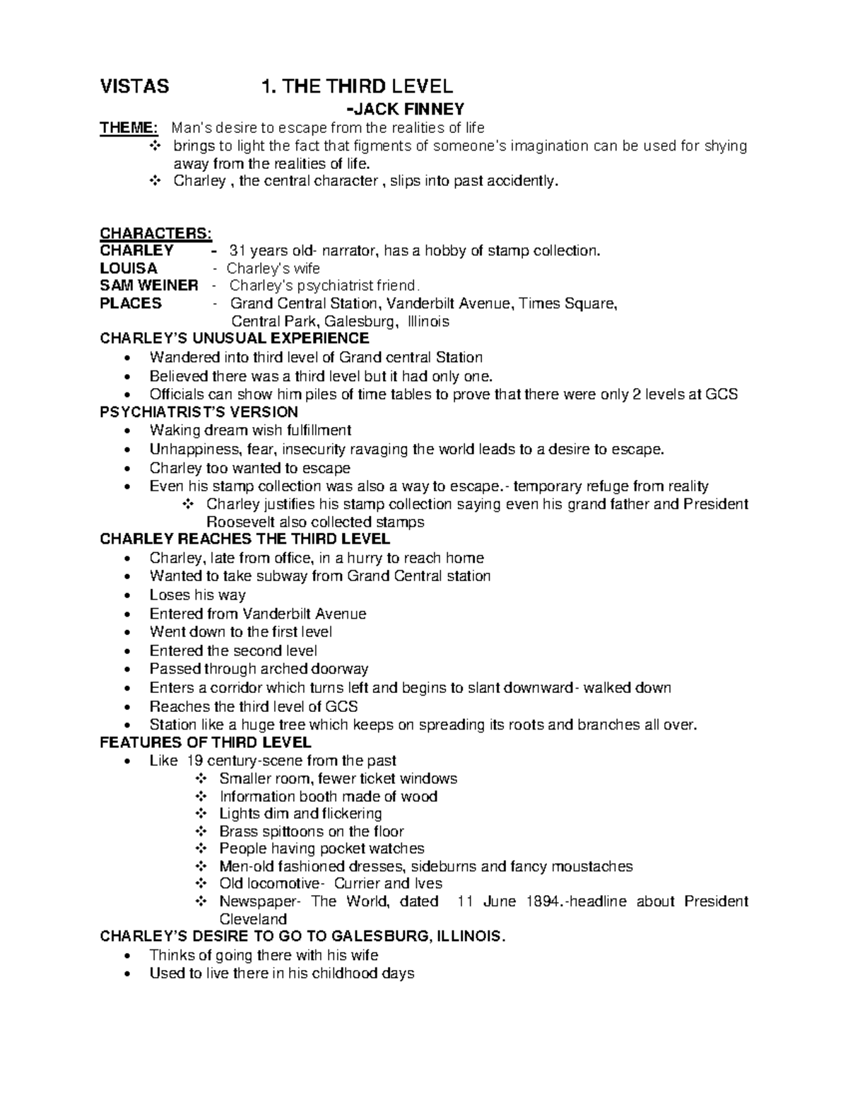 V-1 THE Third Level - Questions - VISTAS 1. THE THIRD LEVEL - JACK ...