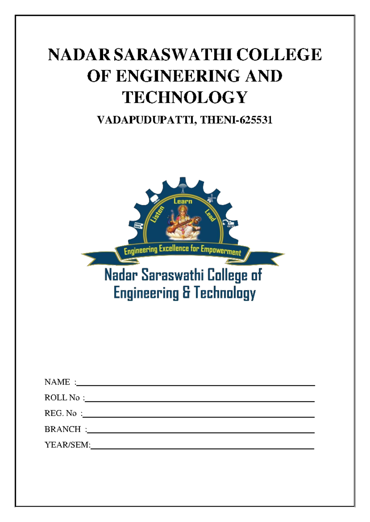 LAB MANUAL CCS370 - NADAR SARASWATHI COLLEGE OF ENGINEERING AND ...