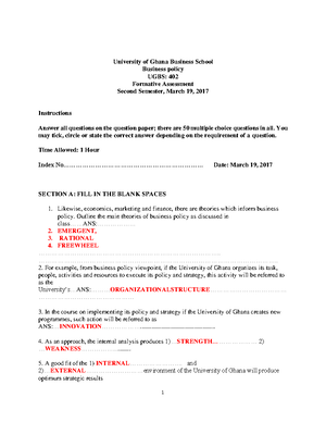 Tutorial set 1 Answered - University of Ghana Business School UGBS 406 ...