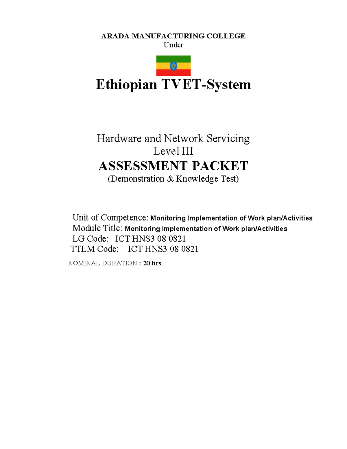 Assessment Packet Miwpa - Under Ethiopian TVET-System Hardware and ...