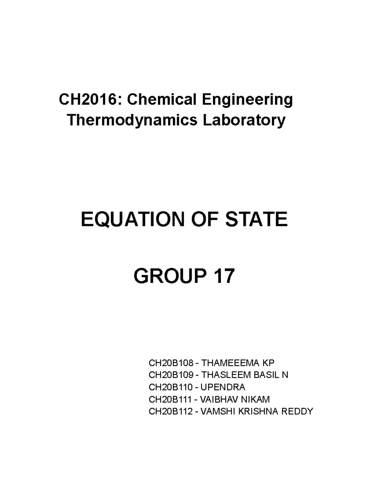 EOS report Grp17 - Nice notes - CH2016: Chemical Engineering ...
