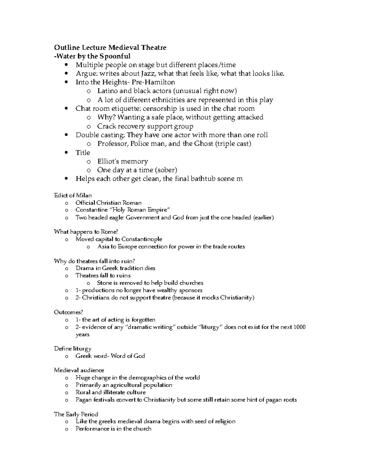 Outline Medieval Theatre 16fall - Outline Lecture Medieval Theatre ...