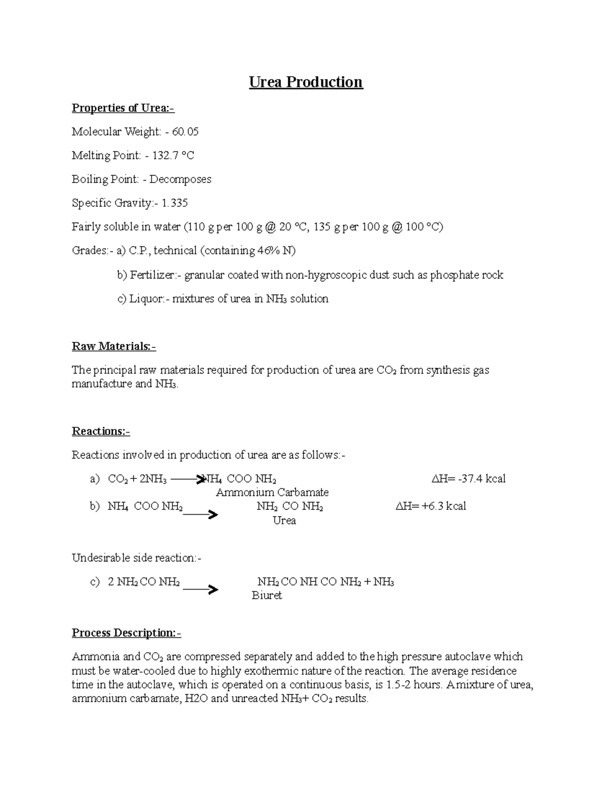 Urea-production compress - Urea Production Properties of Urea ...