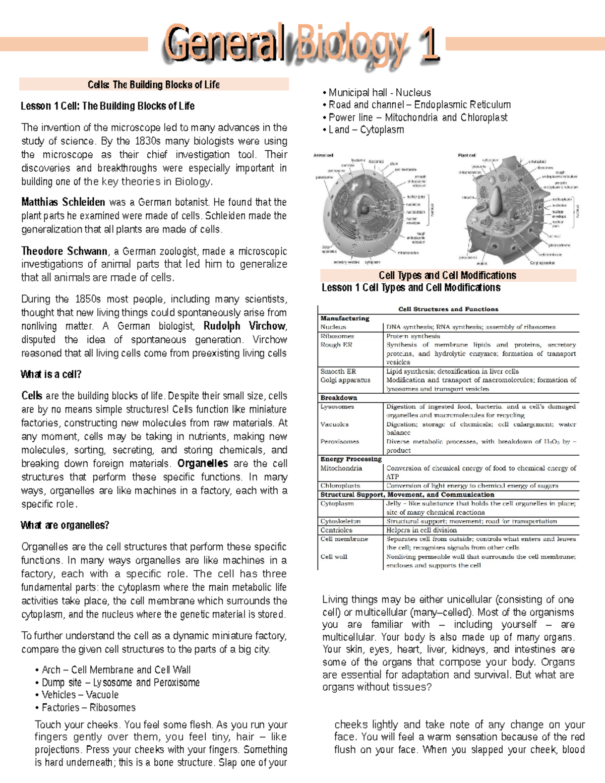 General Biology - General BGeneral iiologlogy 11 Cells: The Building ...