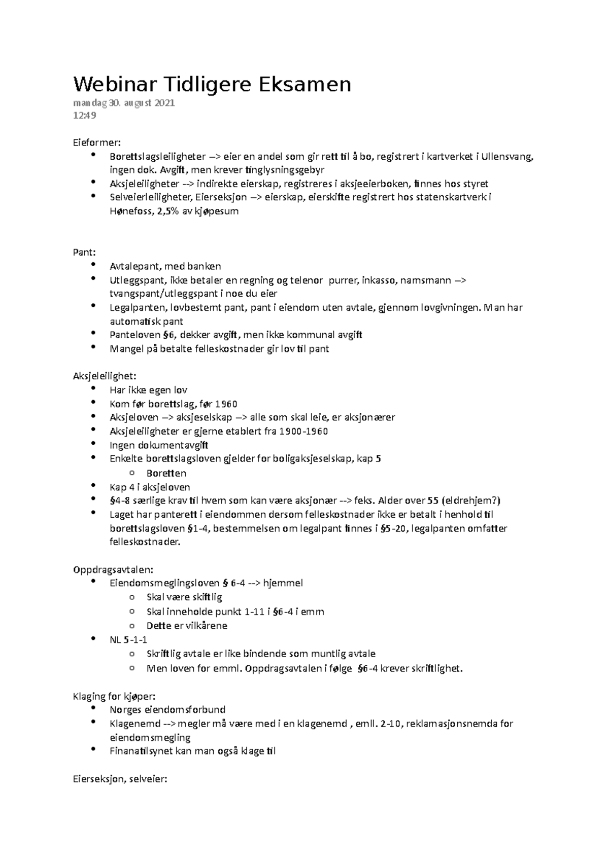 Dok1 - Notater om viktige temaer fra forelesning + gjennomgang av tidligere eksamener - Webinar ...