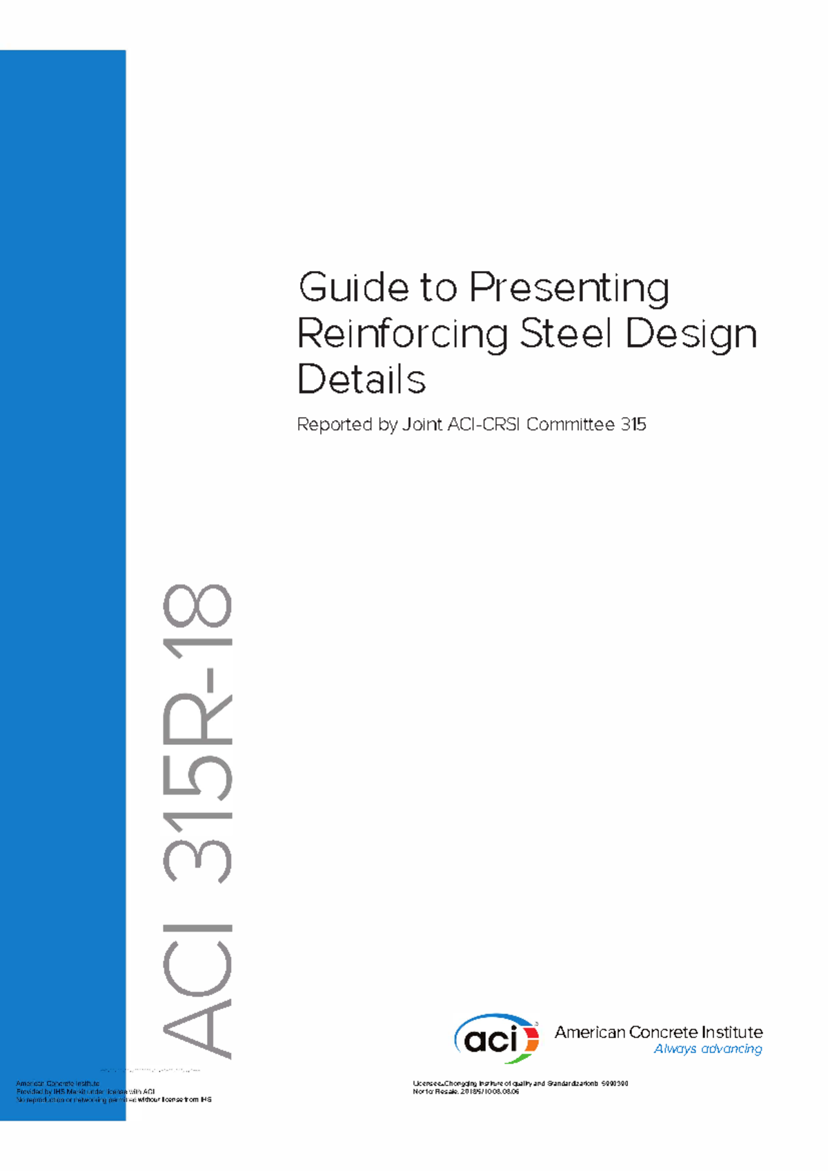 Aci 315r 2018 guide to presenting reinforcing steel design a 2020 a 05 ...