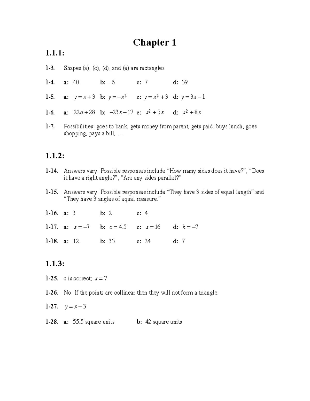 CPM Geometry HW solutions Chps 1-4 - Chapter 1 1.1: 1 - 3. Shapes (a ...
