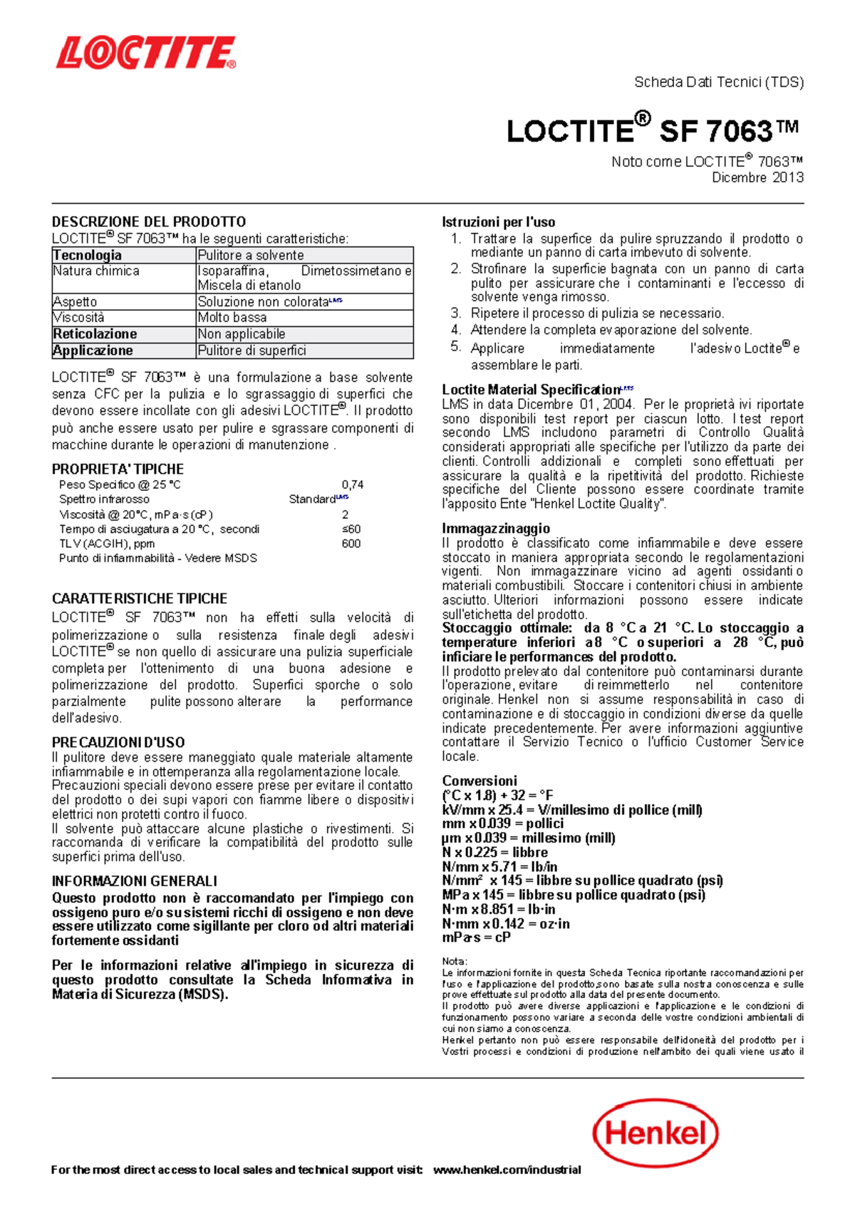 SF 7063-IT - Scheda tecnica Sgrassante Loctite - Scheda Dati Tecnici ...