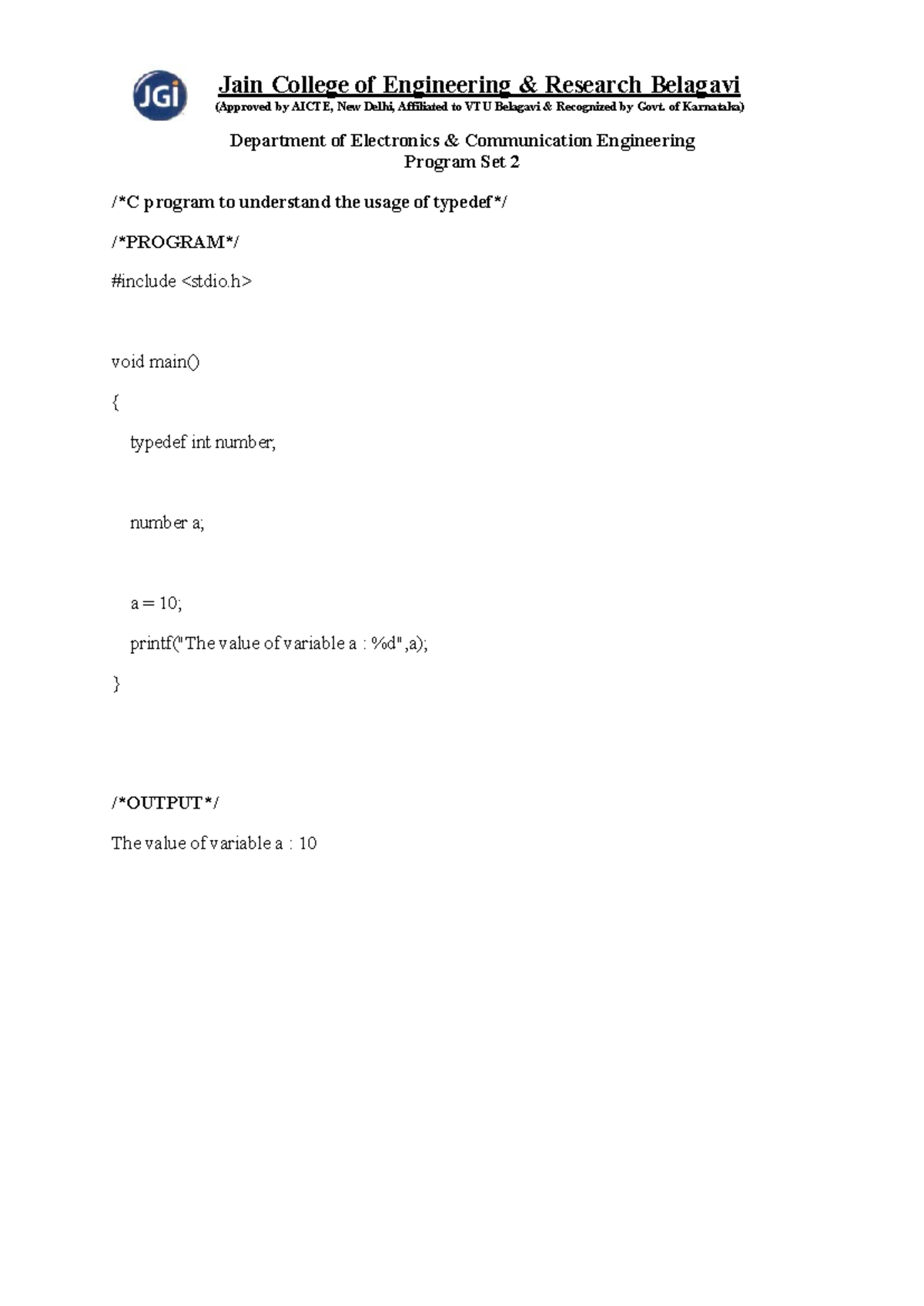 Program Set 2 - (Approved by AICTE, New Delhi, Affiliated to VTU ...