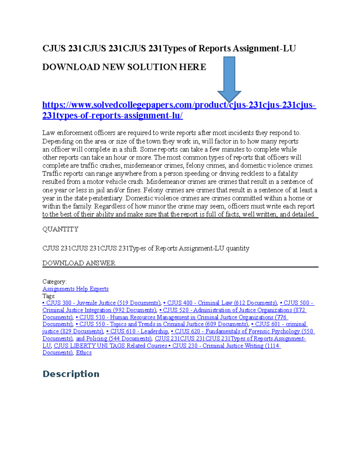 CJUS 231CJUS 231CJUS 231Types of Reports Assignment - CJUS 231CJUS ...