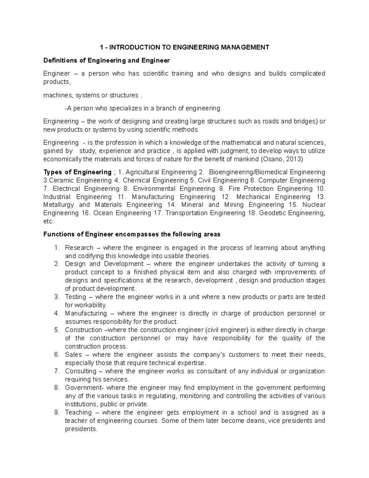 Management 1-2 - NEEDED - 1 - INTRODUCTION TO ENGINEERING MANAGEMENT ...
