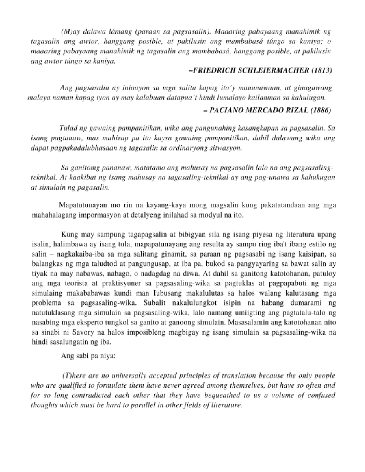 Pagsasalin- Reviewer- Midterm 070034 - (M)ay dalawa lámang (paraan sa ...