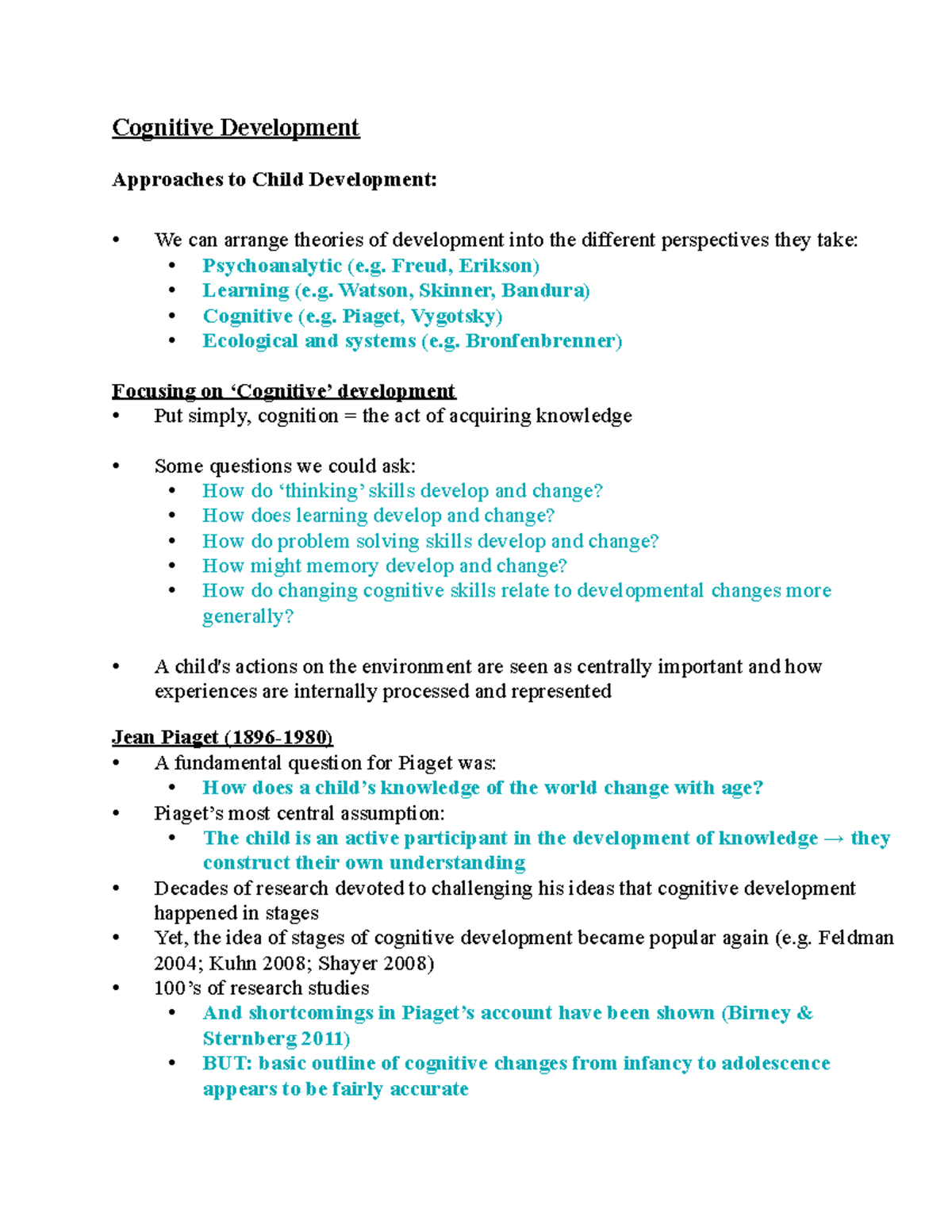 DP -Cognitive Development Notes - Cognitive Development Approaches to ...