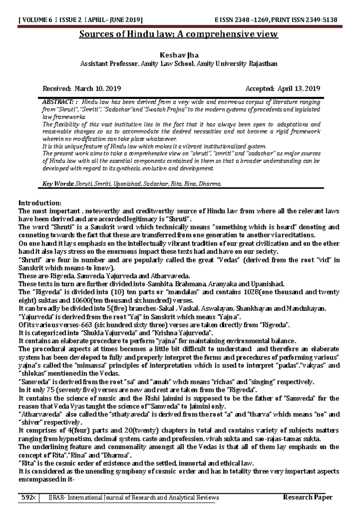 Ijrar issue 20543978 - Sources of Hindu Law - 592 𝗑 IJRAR ...