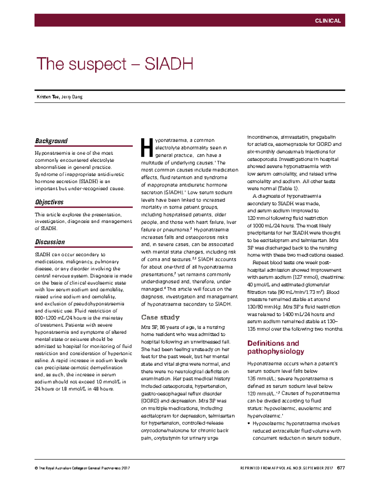 Siadh - fgdf - 677 CLINICAL © The Royal Australian College of General ...