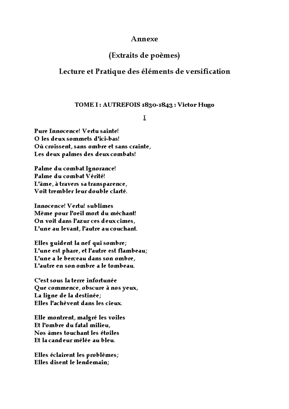 Corpus de poèmes - Annexe (Extraits de poèmes) Lecture et Pratique des ...