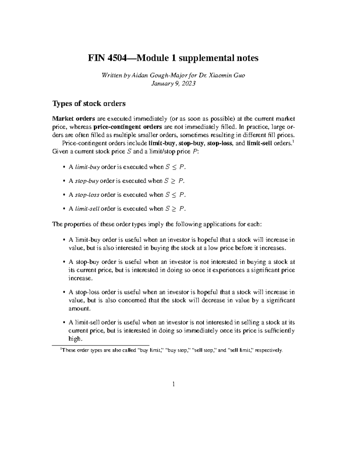 FIN 4504 - Module 1 supplemental notes - FIN 4504—Module 1 supplemental ...