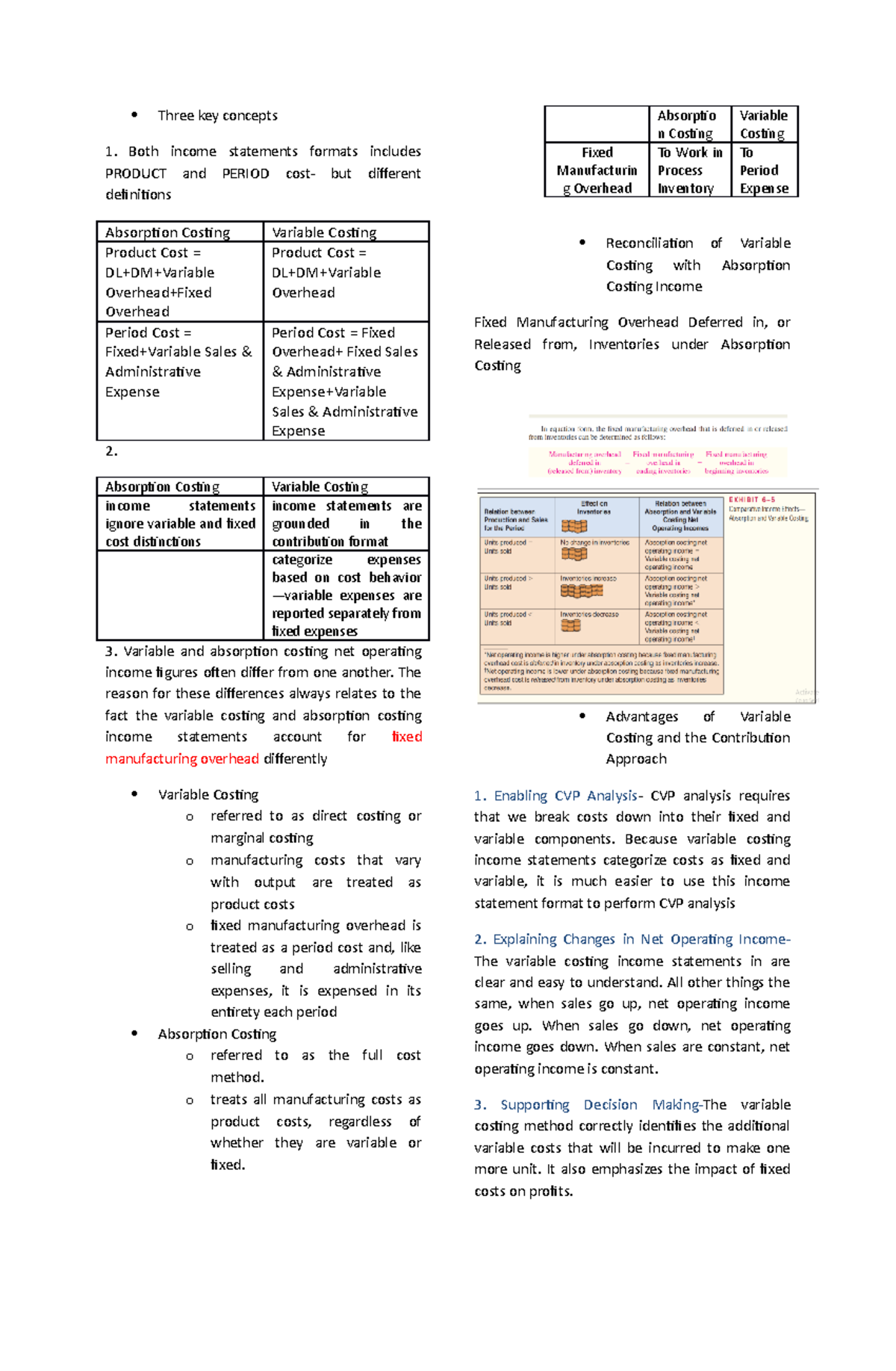 Absorption VS. Variable - Three key concepts Both income statements ...