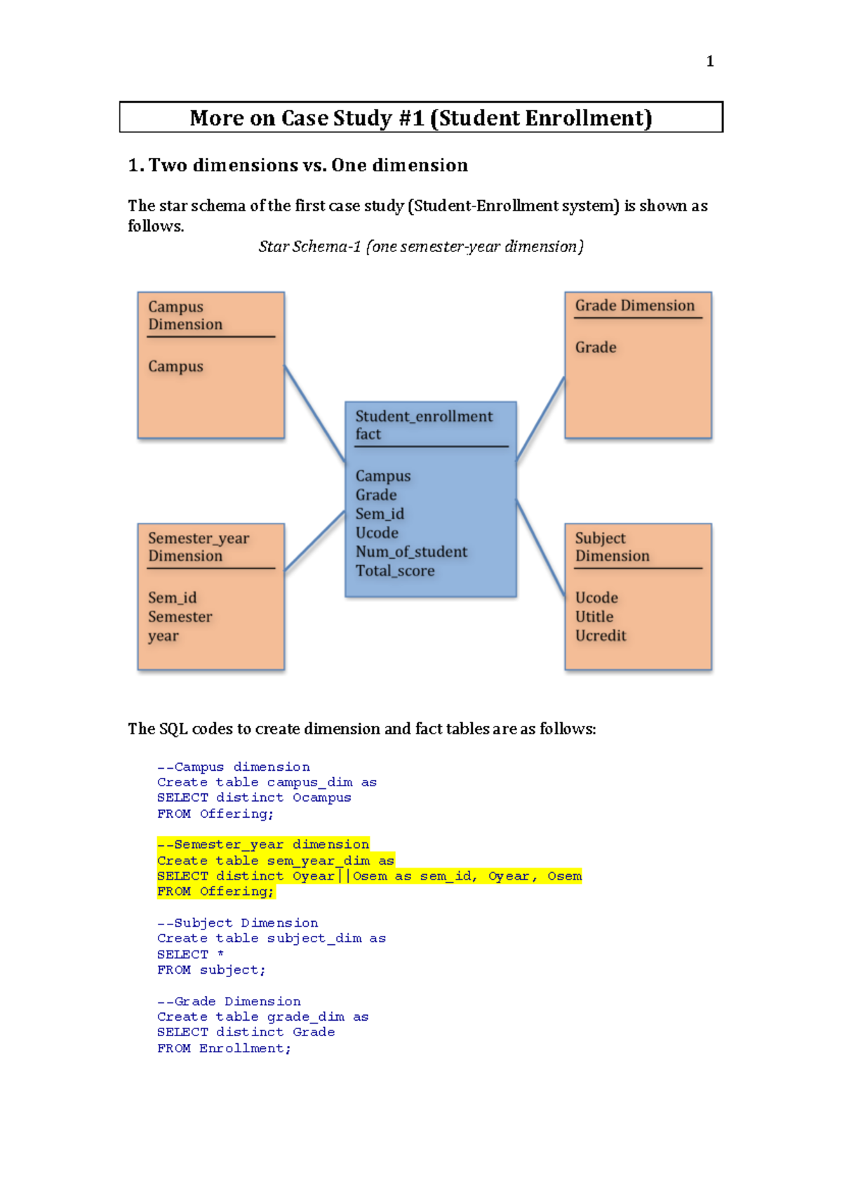Week 3b Star Schema Student Enrollment Revised NEW - 1 More on Case ...