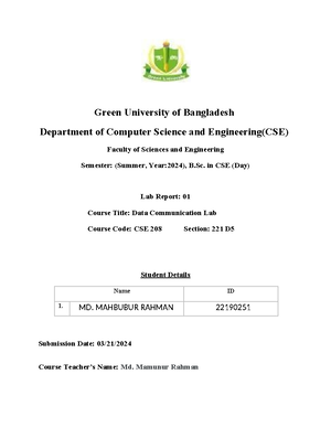 Lab Report Template - Green University of Bangladesh Department of ...