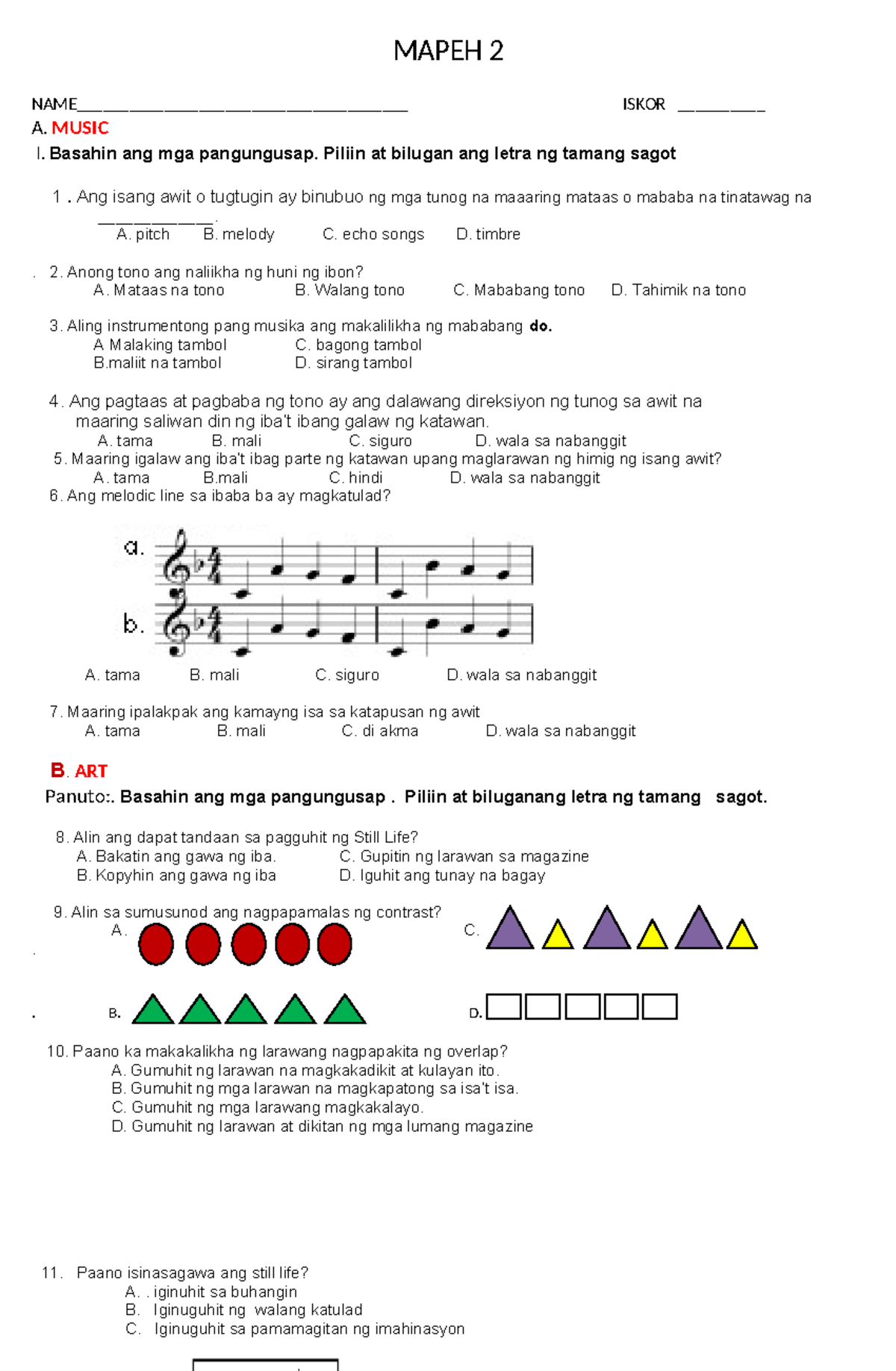 Oct. 29-30- Mapeh 2 Q2 - dsasdasd - MAPEH 2 NAME ...