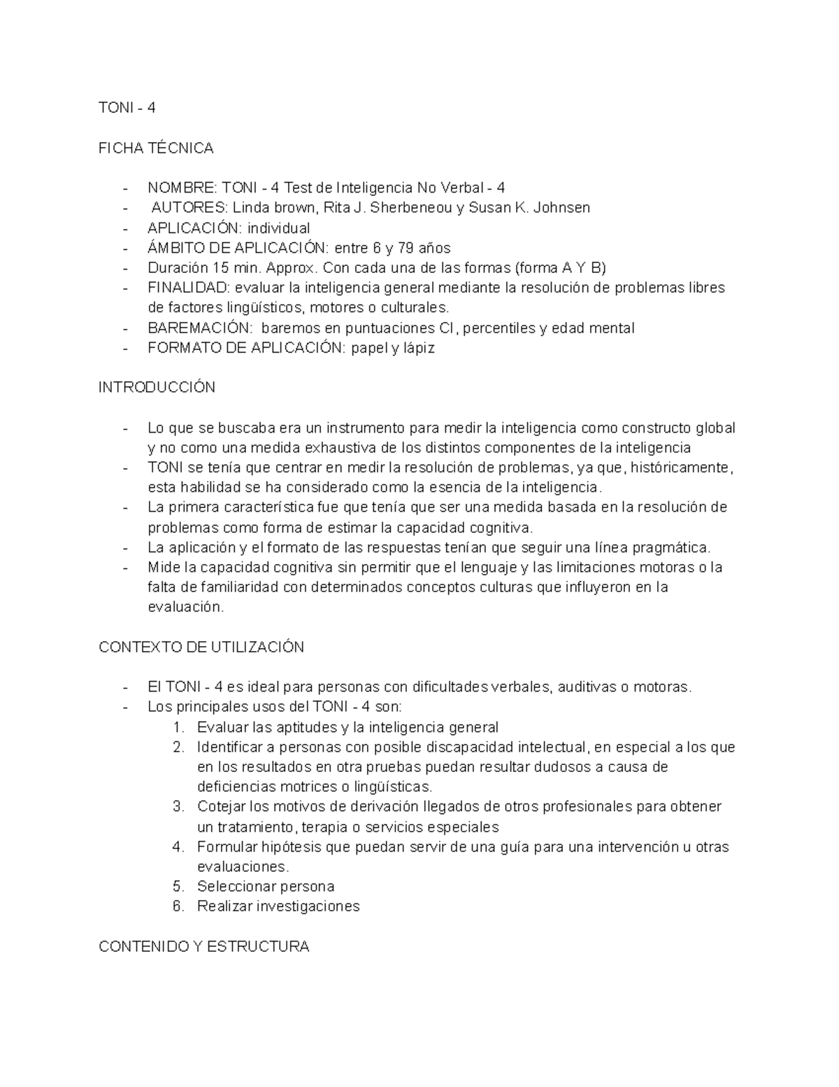 TONI-4 - sadasda - TONI - 4 FICHA TÉCNICA NOMBRE: TONI - 4 Test de ...