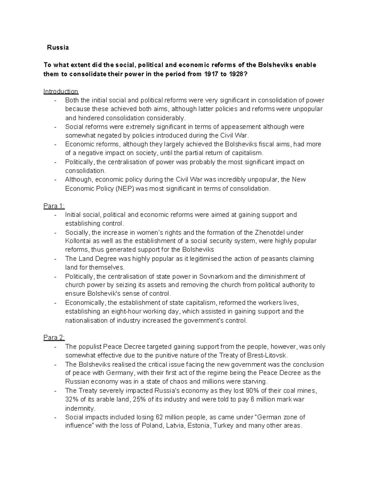 Multiple Essay Plans On Russia & Soviet Union - Russia To what extent ...