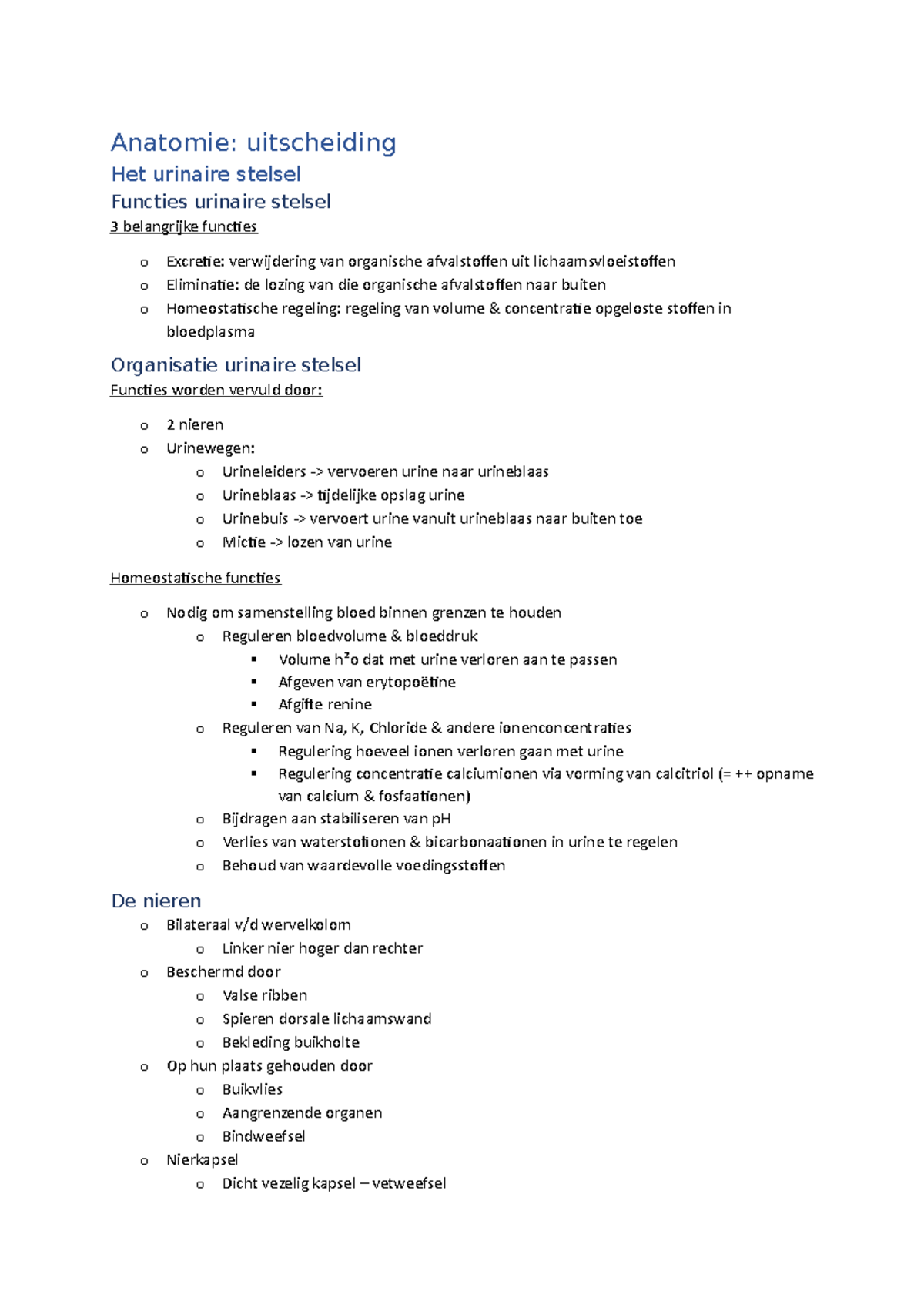 Anatomie. ZTM2 uitscheidingsstelsel - Anatomie: uitscheiding Het ...