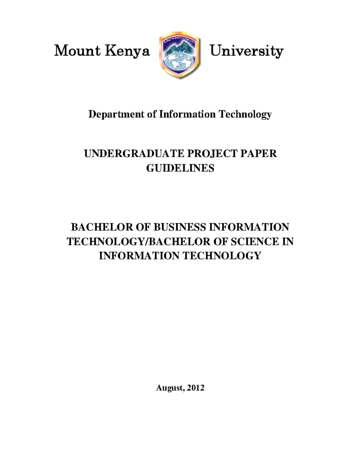 Undergraduate Project Paper Guidelines 1 Department Of Information Technology Undergraduate