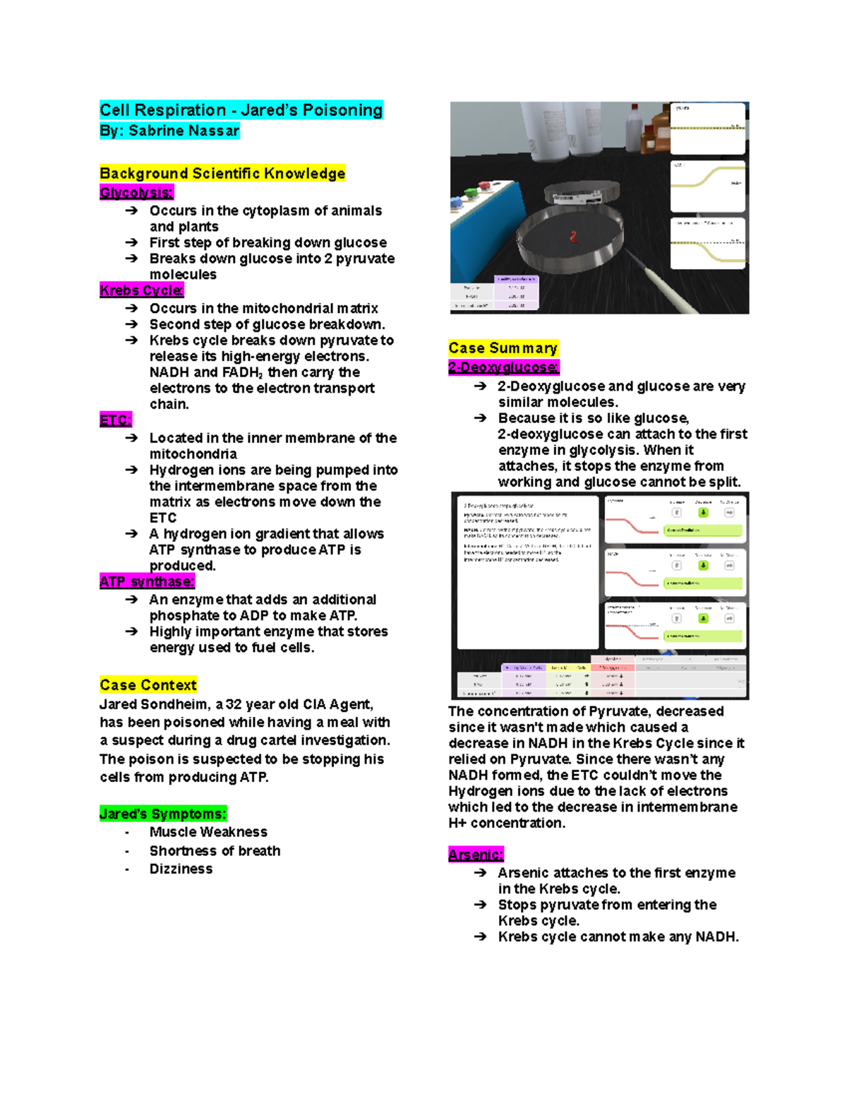 Cell Respiration - Case Study - Cell Respiration - Jared’s Poisoning By ...