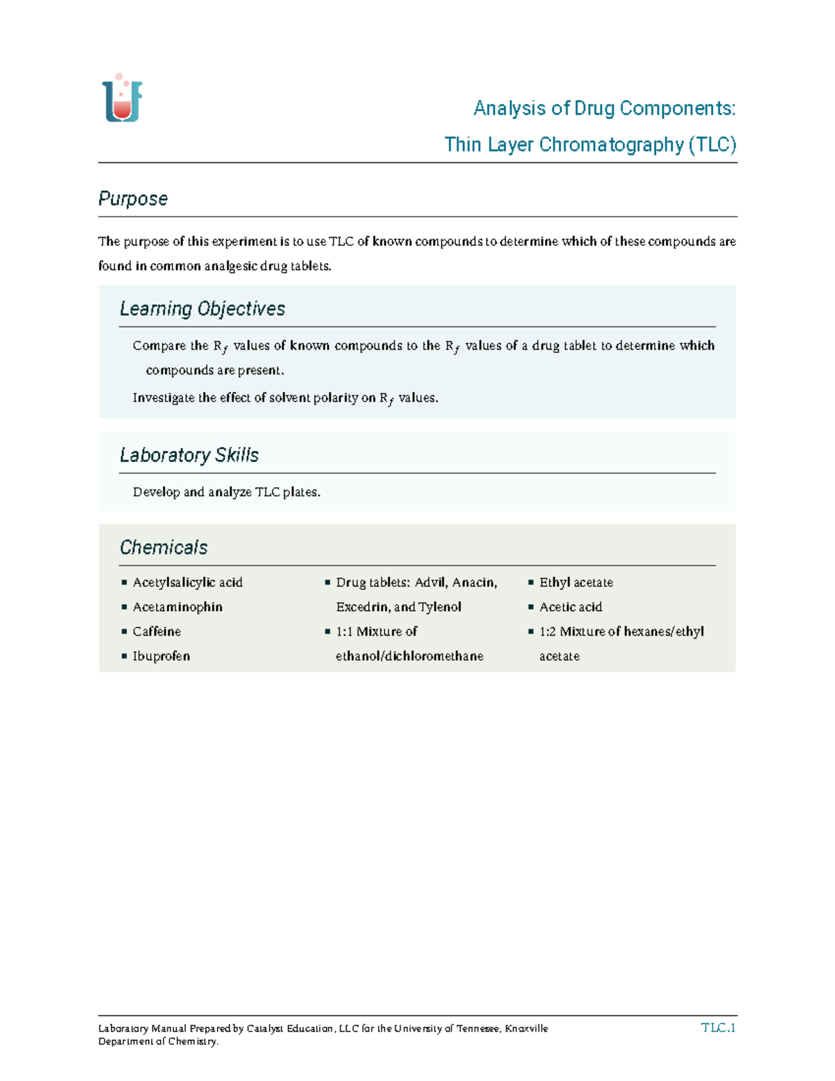 organic chemistry lab 1 - Analysis of Drug Components: Thin Layer ...