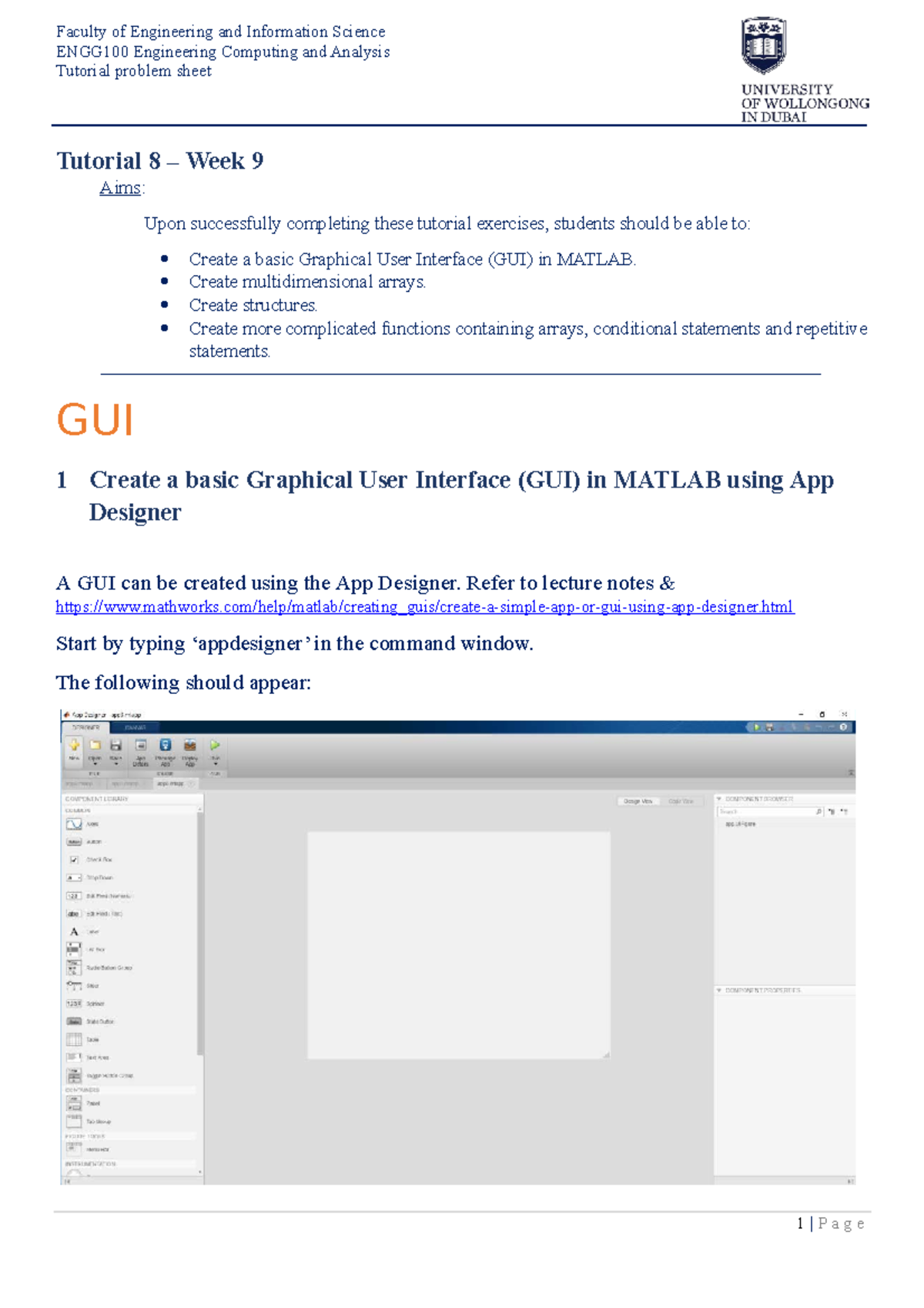 ENGG100 Tutorial 8 week 9 - Tutorial 8 – Week 9 Aims: Upon successfully completing these ...