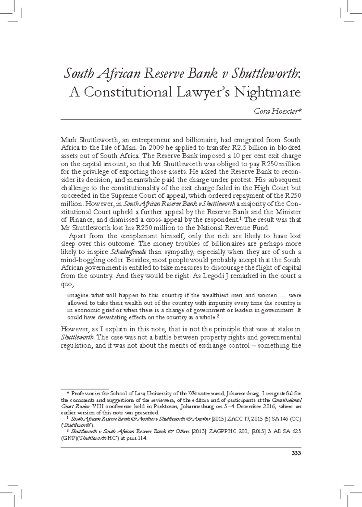 Cora Hoexter SARB v Shuttleworth - South African Reserve Bank v ...