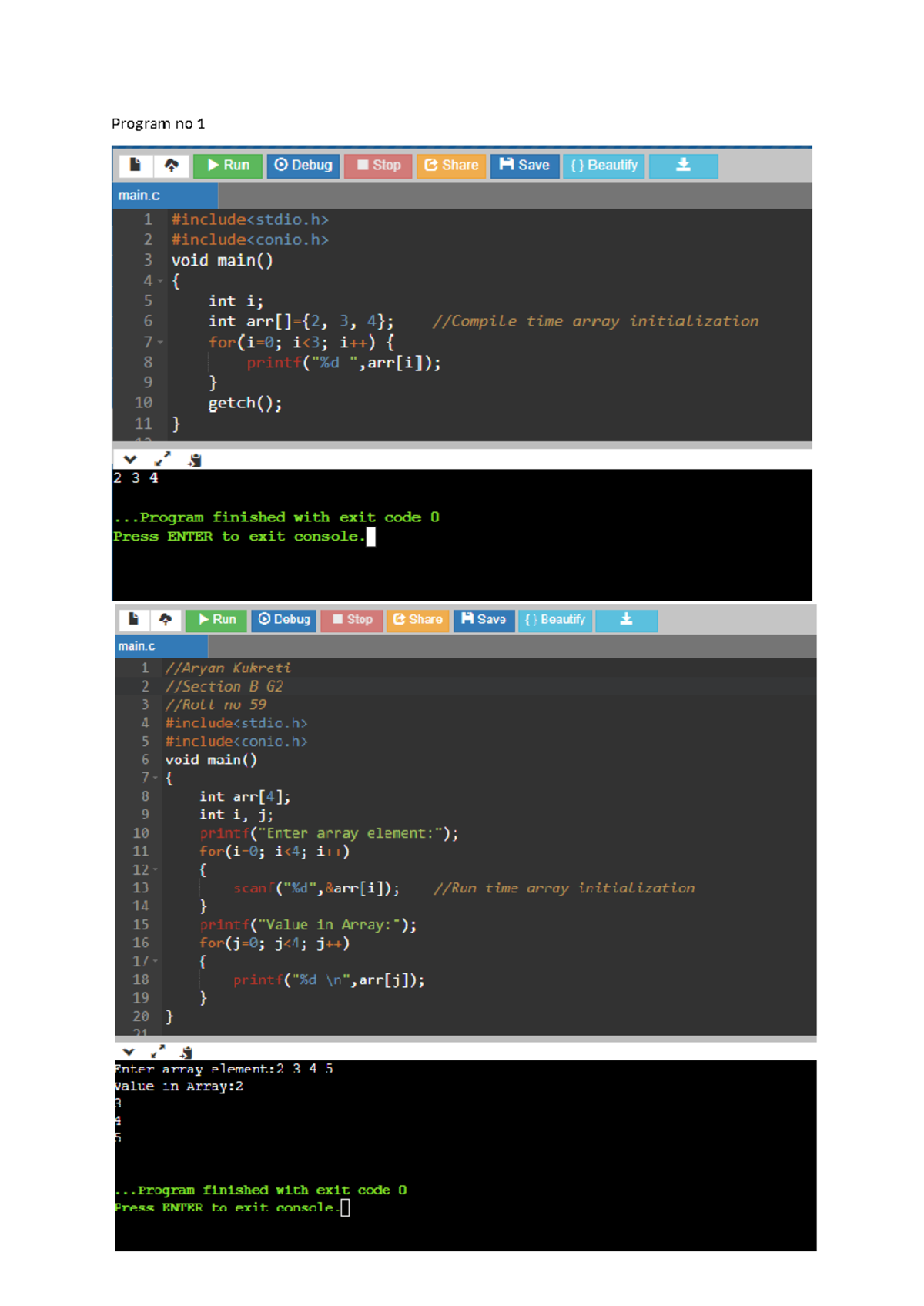 Array 1d - dot dot - Btech cse - Program no - Studocu