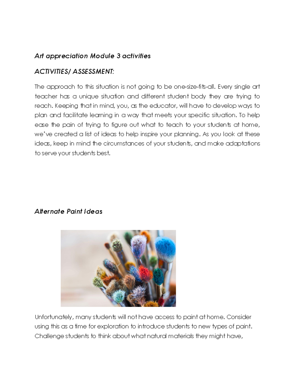 Art appreciation Module 3 activities - Art appreciation Module 3 activities ACTIVITIES ...