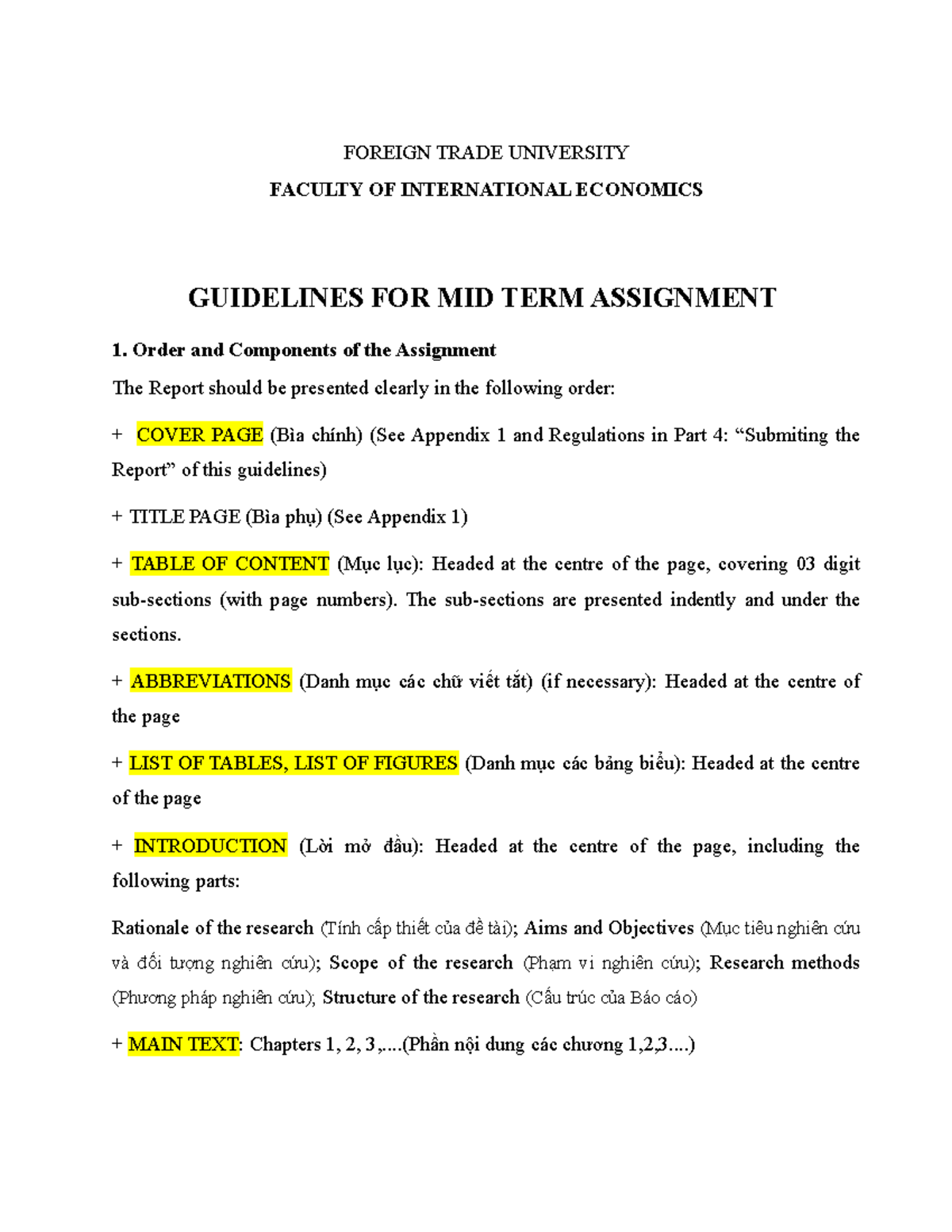 Midterm assignment format guidelines for students - FOREIGN TRADE UNIVERSITY FACULTY OF - Studocu