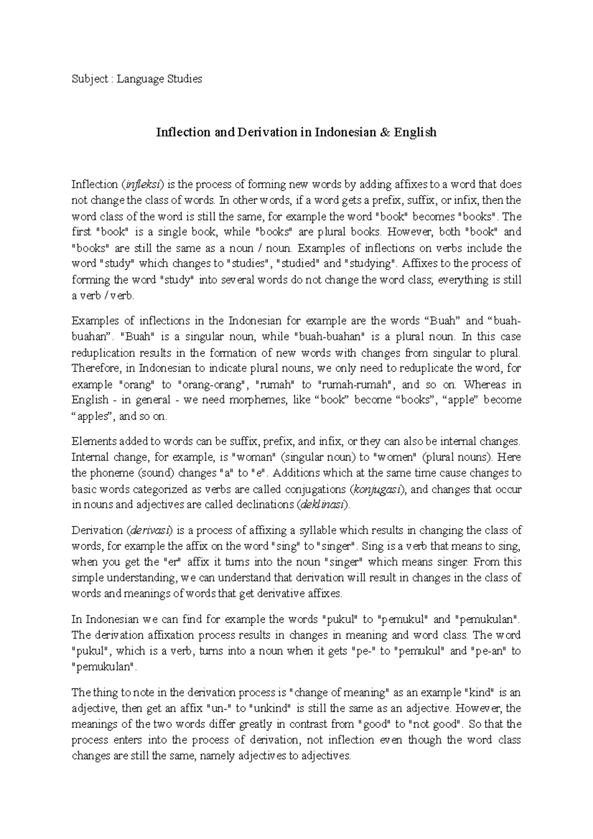 Language Studies_Inflection and Derivation in Indonesia and English ...