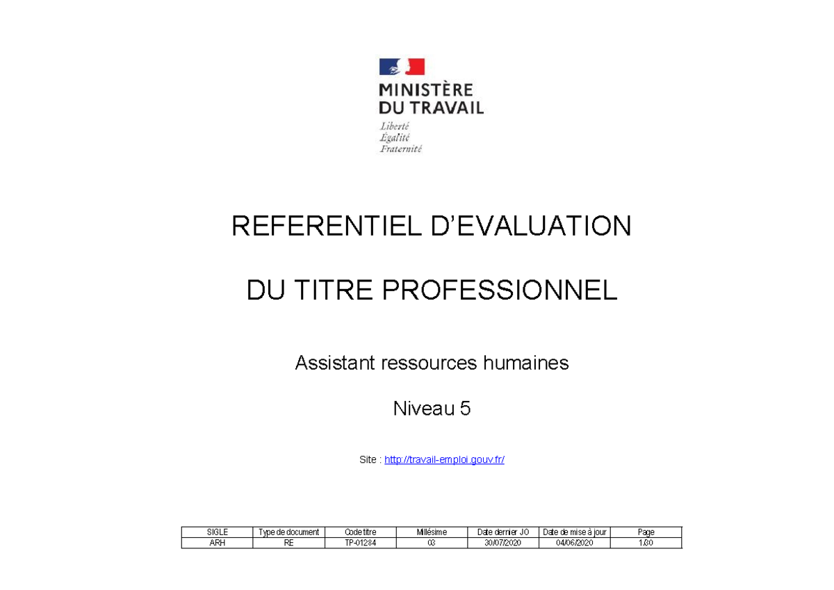 Référentiel - TP ARH - référentiel - SIGLE Type de document Code titre ...