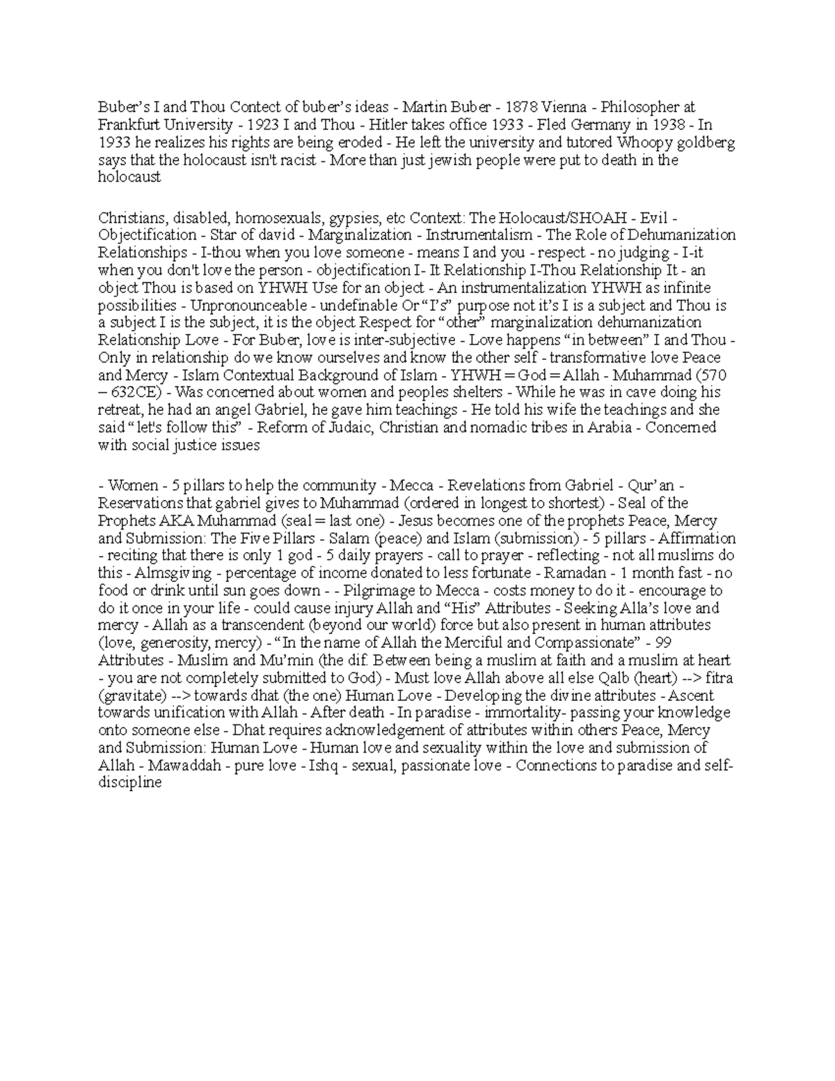 Love and its myths week 6 - Buber’s I and Thou Contect of buber’s ideas ...