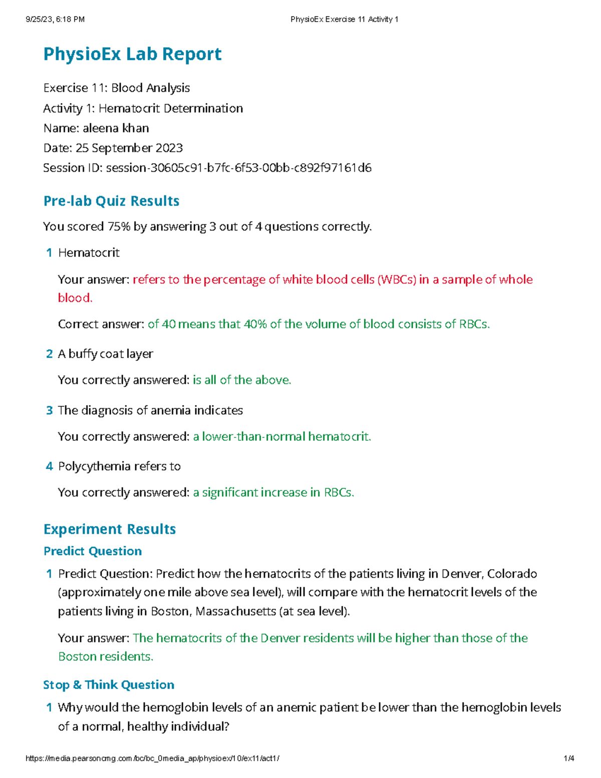 Physio Ex Exercise 11 Activity 1 Physioex Lab Report Exercise 11