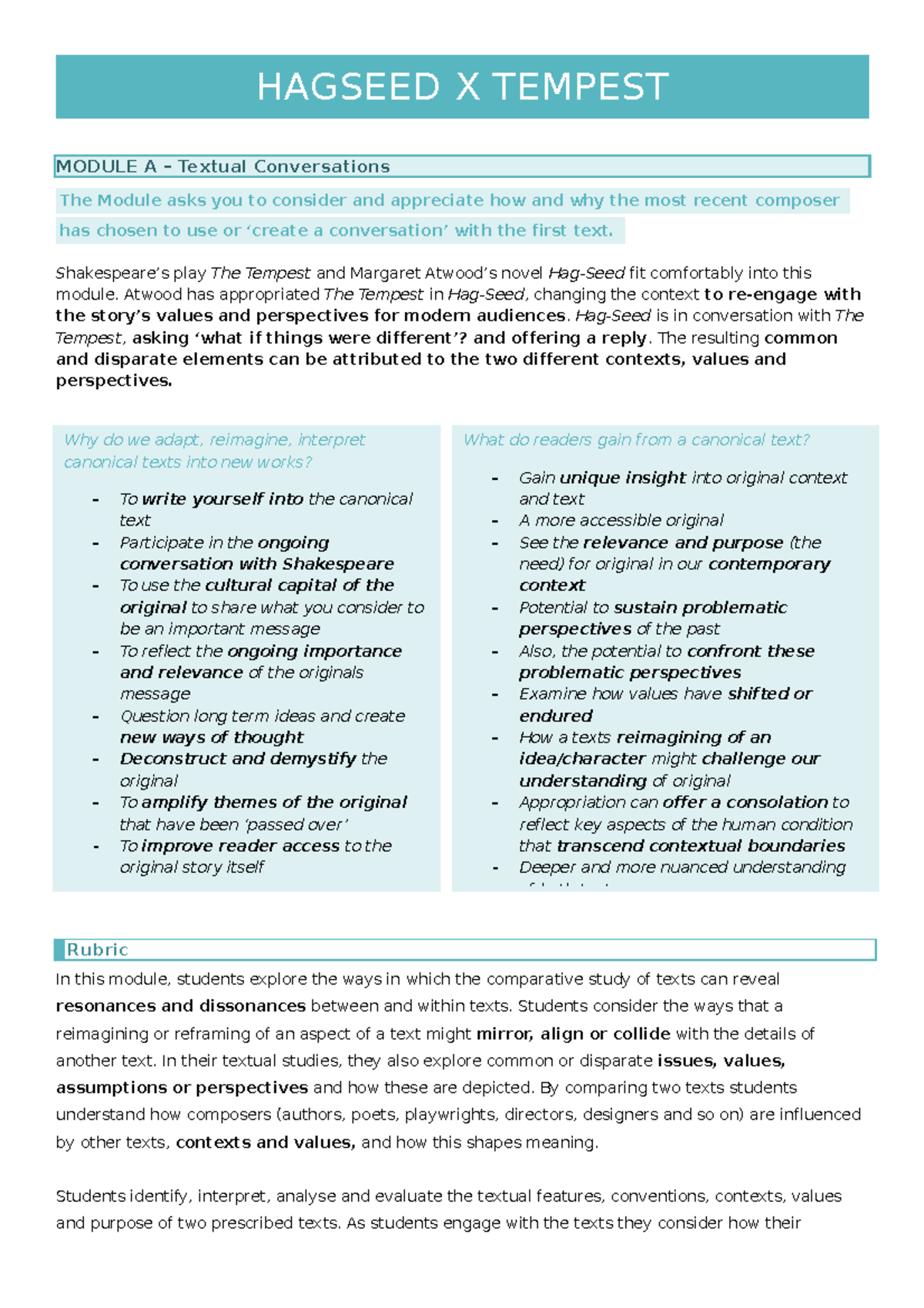 Hagseed x Tempest - good - HAGSEED X TEMPEST MODULE A – Textual Conversations The Module asks ...