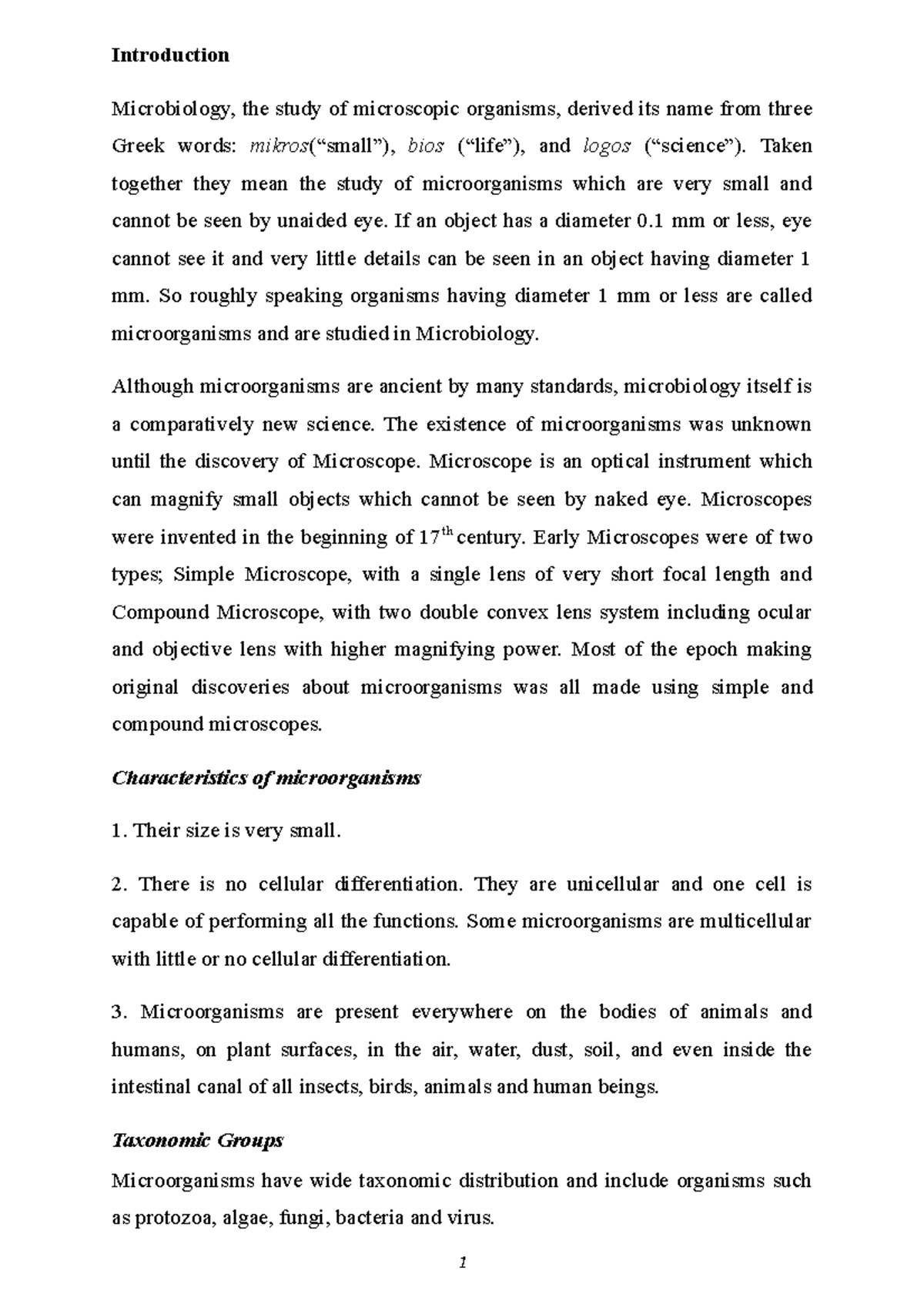 STM 211 Theory - MICROBIOLOGY LECTURE - Introduction Microbiology, the ...