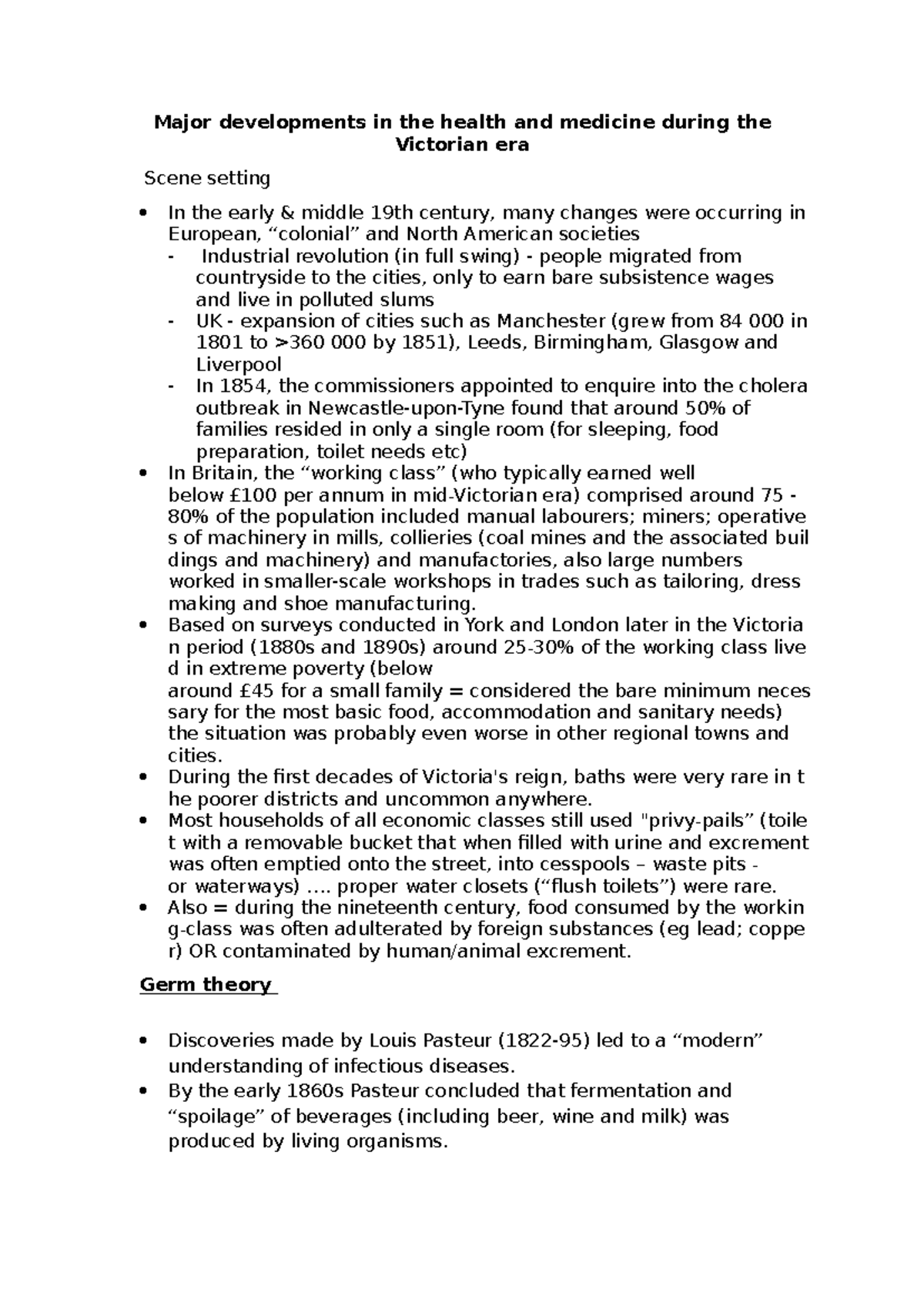 Victorian era - notes - Major developments in the health and medicine ...