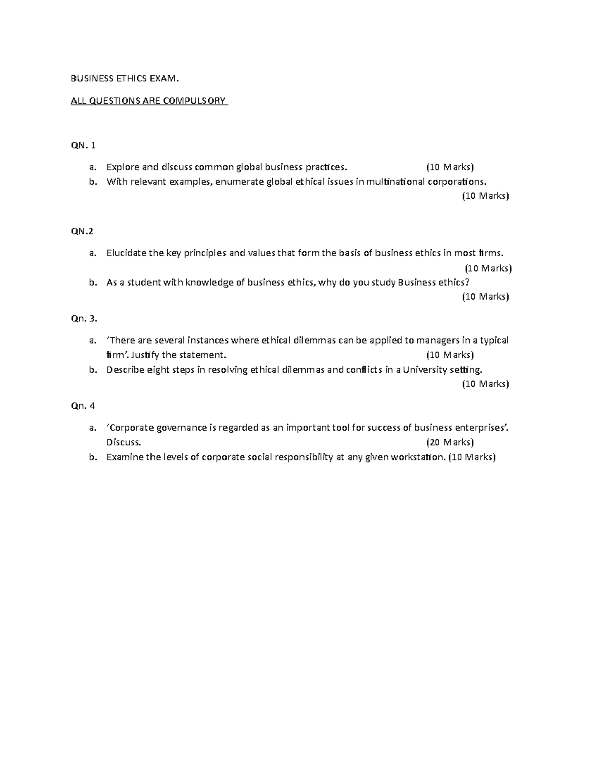 Businessethicsexam - This is a very good practical paper that will help ...