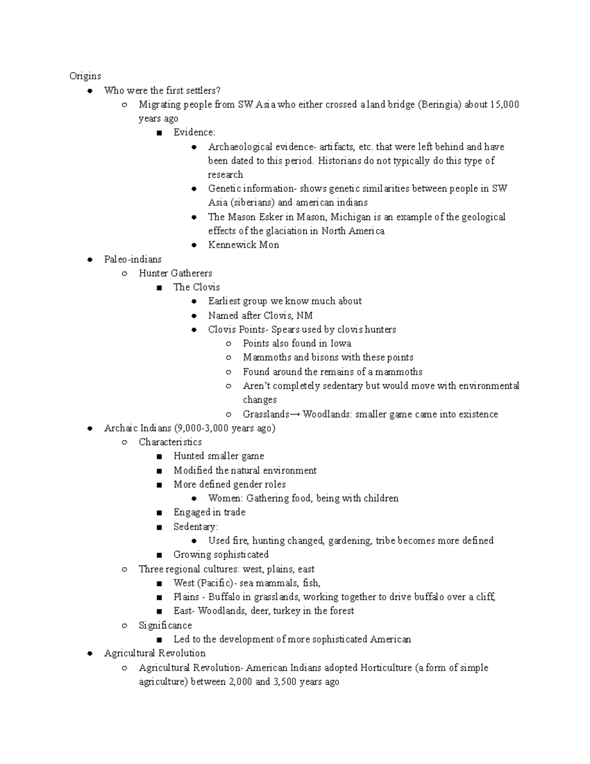 HIST1010 Exam 1 - Baker Lecture Notes Fall 22 - Origins Who were the ...