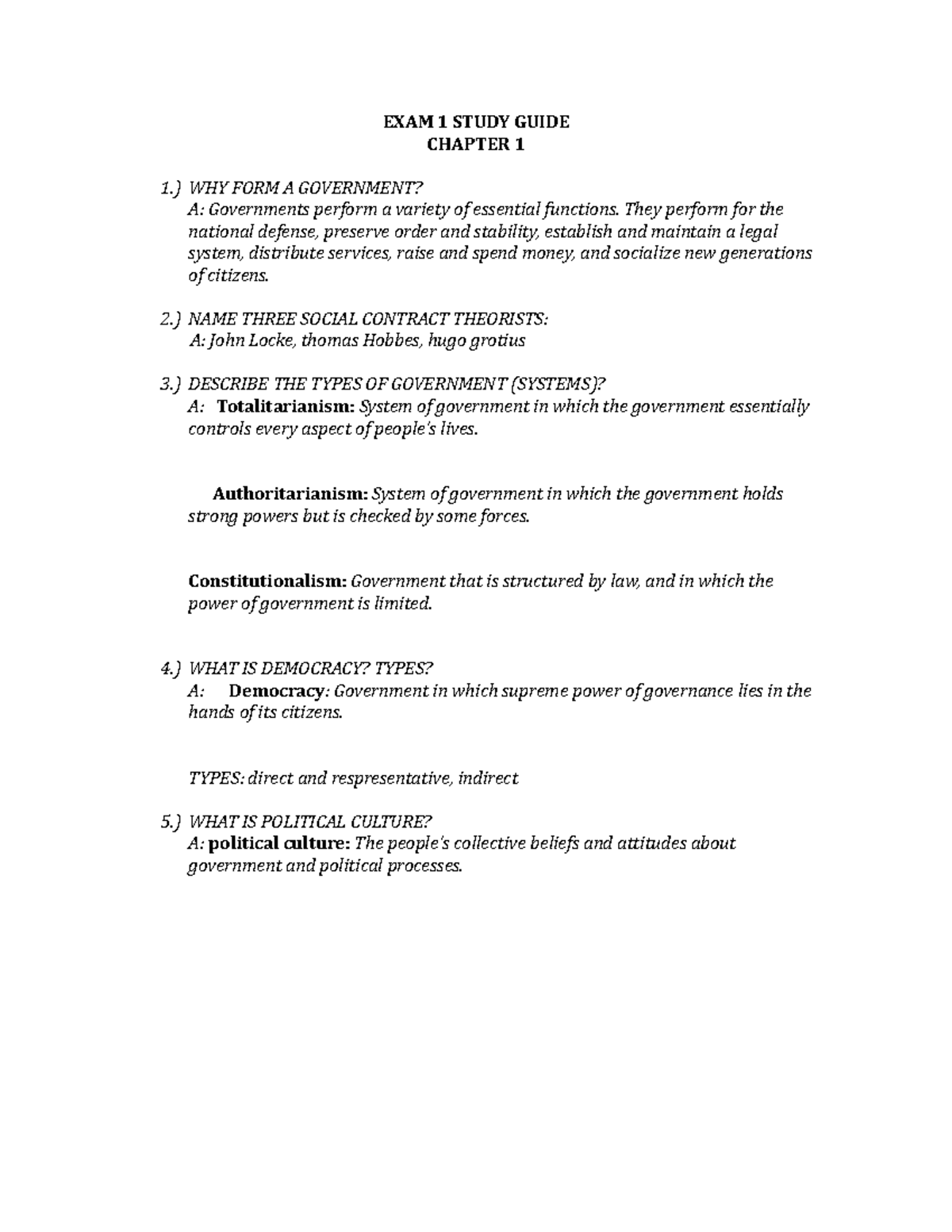 EXAM 1 Study Guide - EXAM 1 STUDY GUIDE CHAPTER 1 1.) WHY FORM A ...