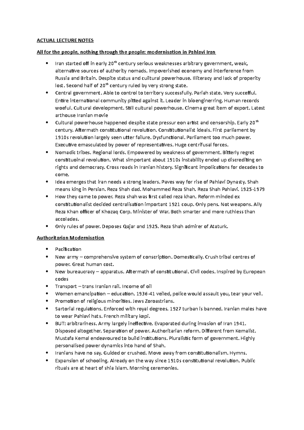 Actual Lecture and Seminar Notes on Life in Pahlavi IRAN - ACTUAL ...