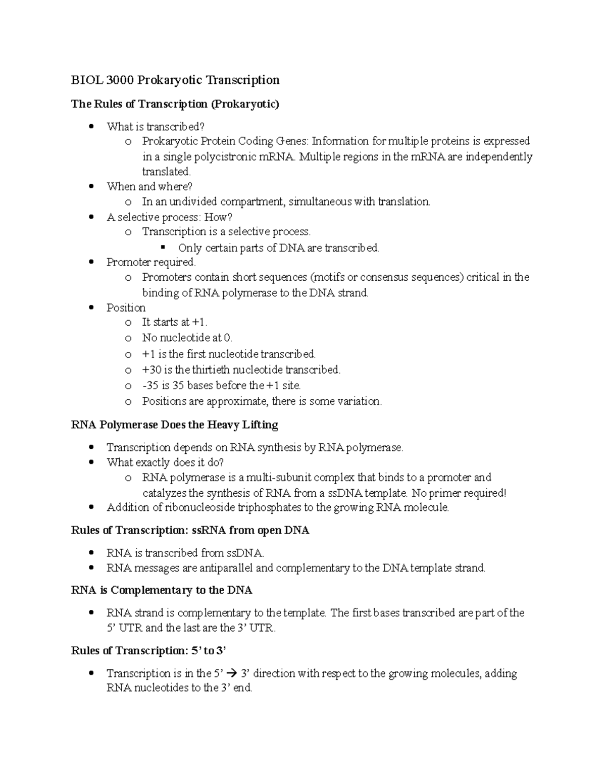 BIOL 3000 Prokaryotic Transcription - BIOL 3000 Prokaryotic ...