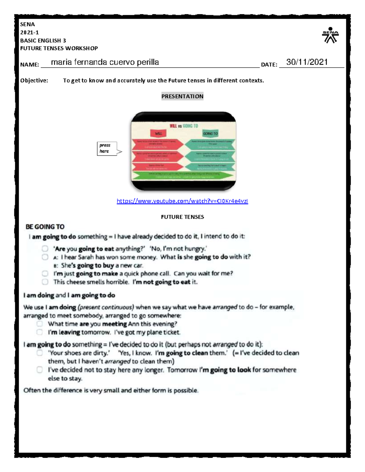 Future Tenses Workshop session 7 - SENA 2021- BASIC ENGLISH 3 FUTURE ...