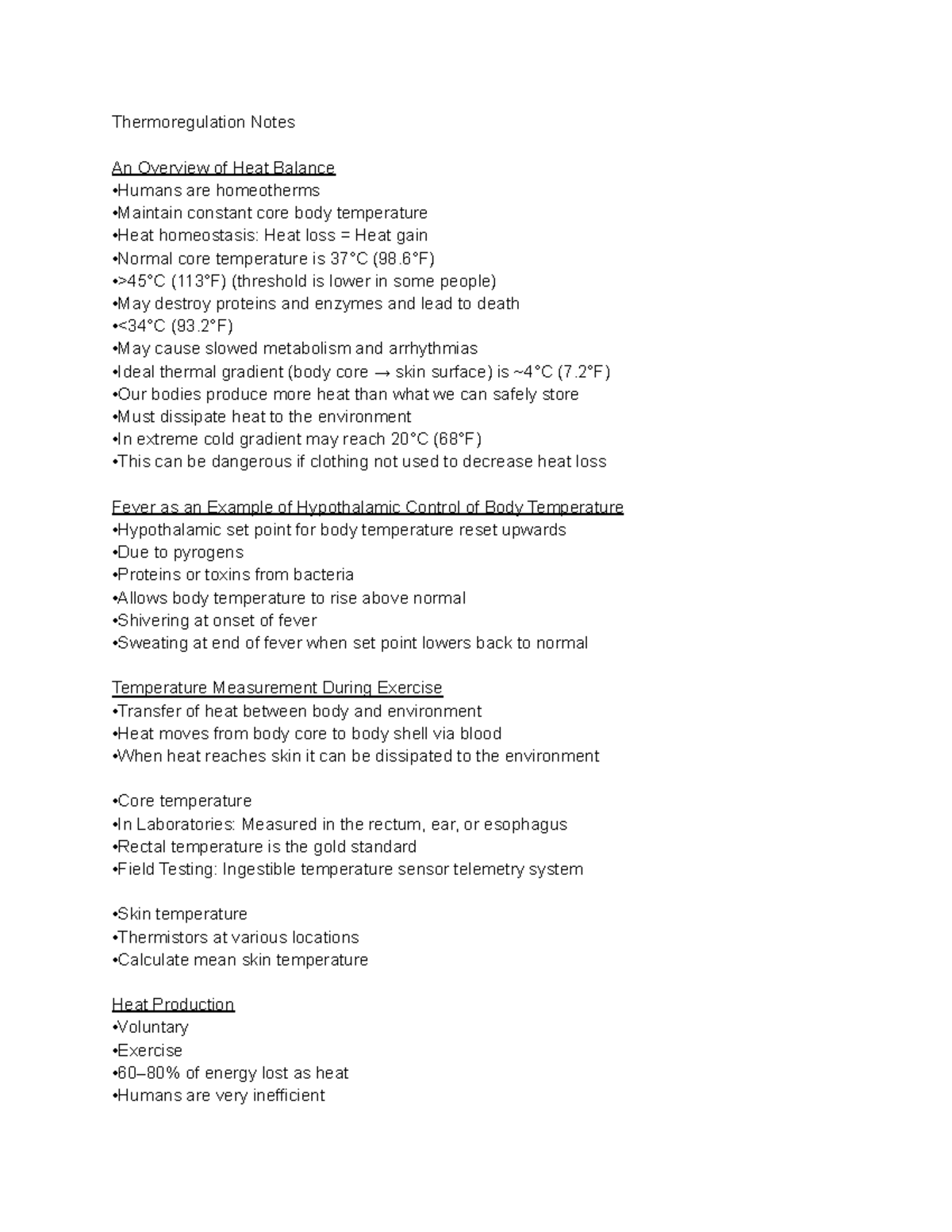 Thermoregulation Notes - , sun radiation or radiant body heat) •60% ...